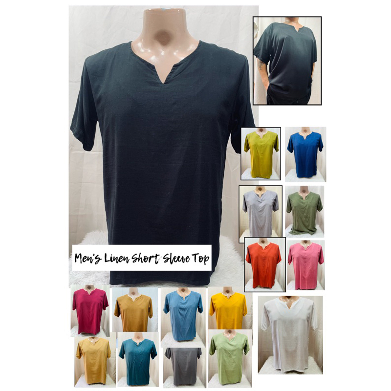Men's Top Short Sleeve Soft linen Casual Pre-nup Summer breathable V ...