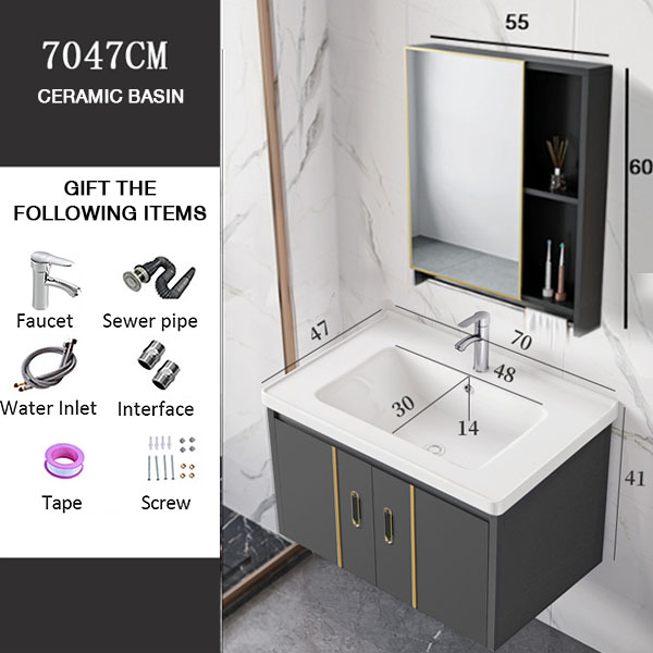 GARY 70cm Aluminium Bathroom Basin Cabinet Grey With Mirror Box Basin ...
