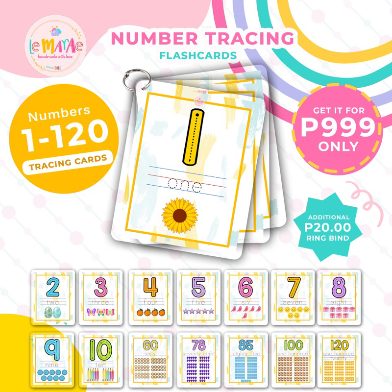 NUMBER TRACING 1 to 120 Laminated Educational Flashcards Eraseable ...