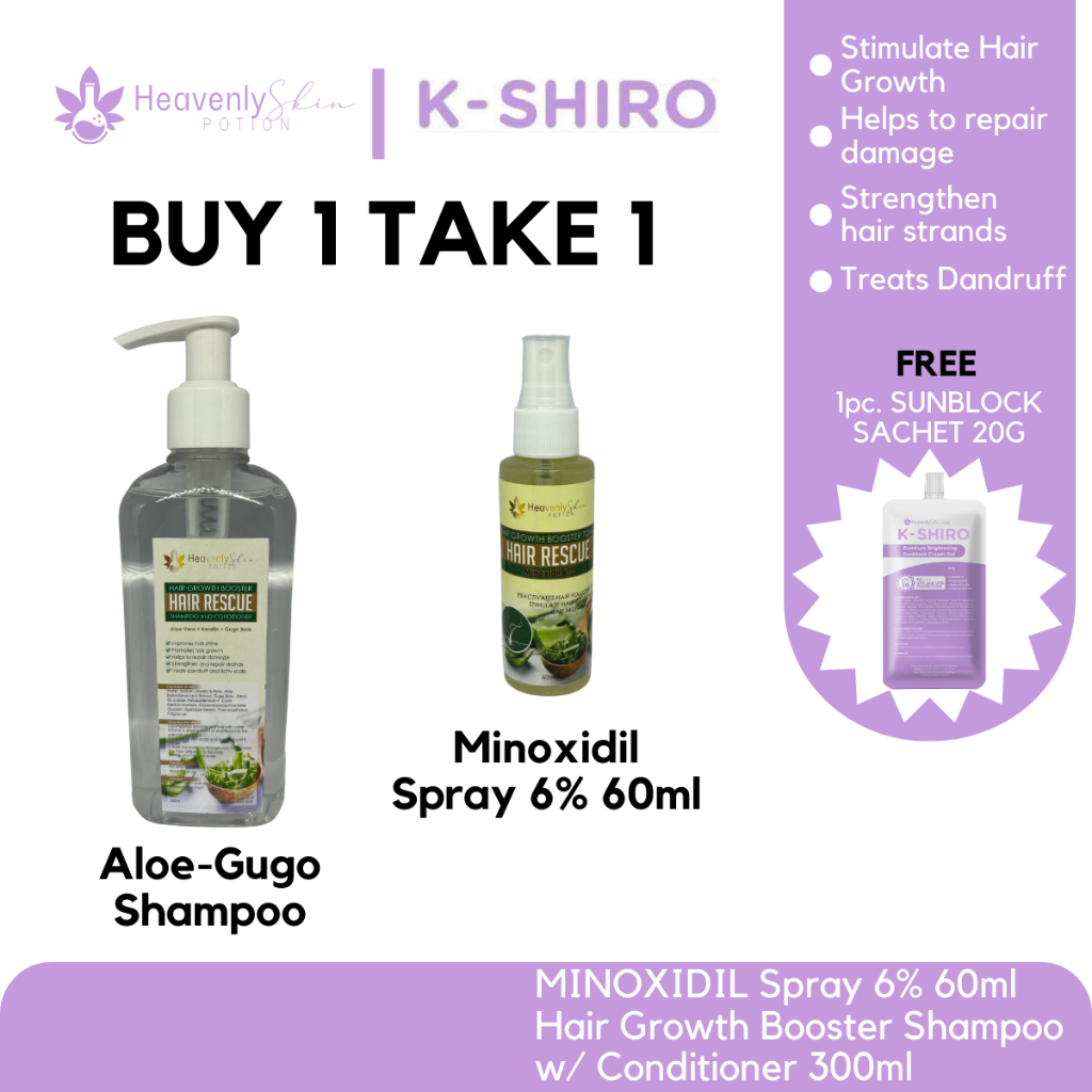 Minoxidil 6% Hair Grower Shampoo and Condi w/ real GuGo bark and Aloe ...