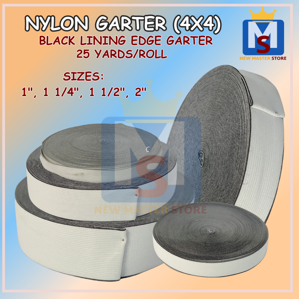 Nylon Garter Black line / Edge Garter / Elastic, 1,1 1/4, 1 1/2 , 2 ...