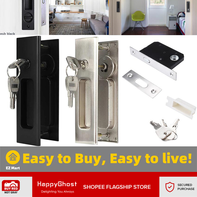 Sliding Door Lock With Flush Recessed Handle Invisible Barn Wood Door ...