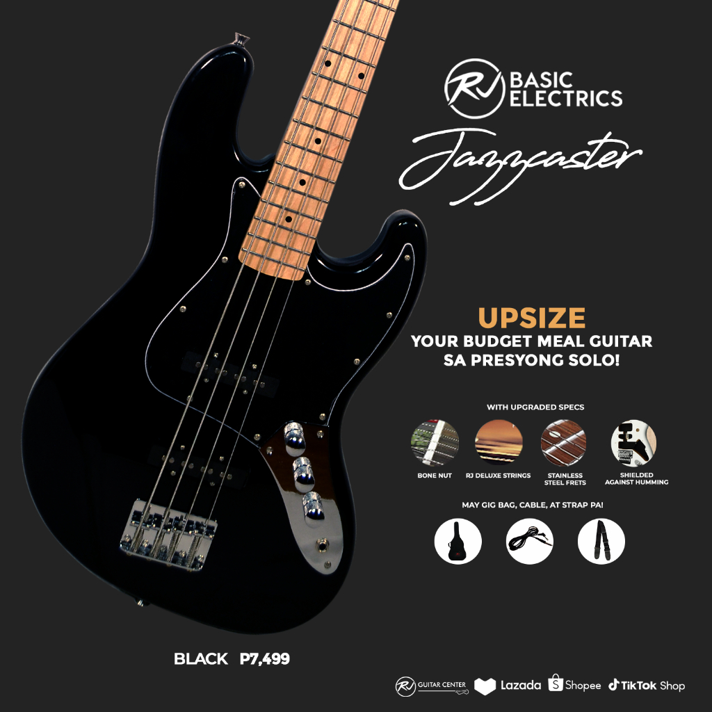 RJ Basic Electrics - Jazzcaster Bass Guitar with Bag, Cable, Strap ...
