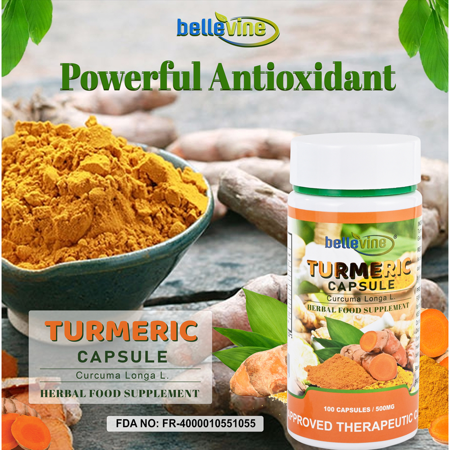 BELLEVINE TURMERIC HERBAL CAPSULE 500mg 100pcs | Shopee Philippines