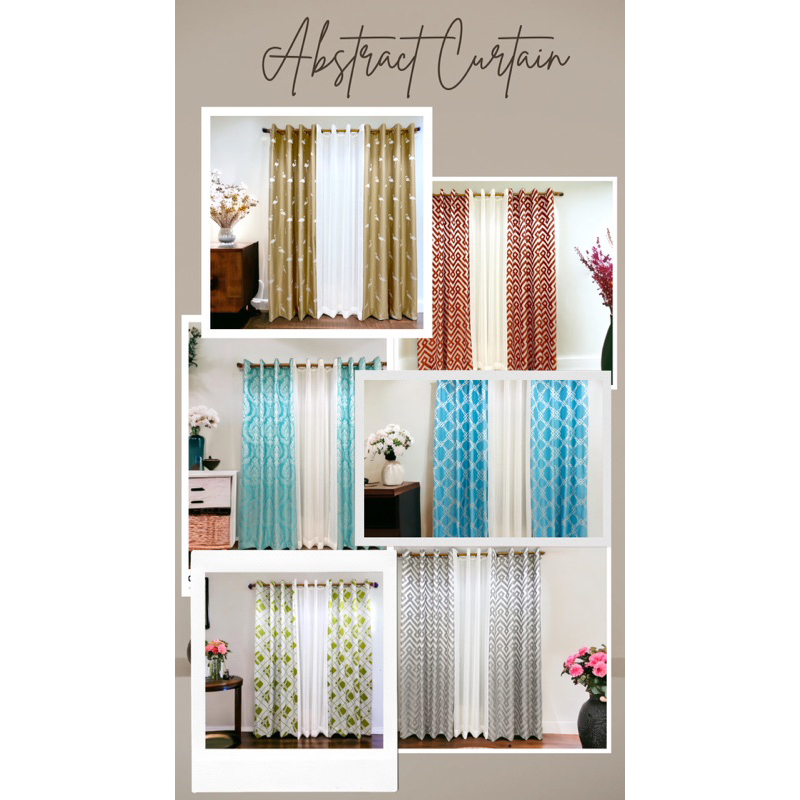 CURTAIN | ABSTRACT PRINT | LINEN LACE CURTAIN | ABT 26-49 | Shopee ...