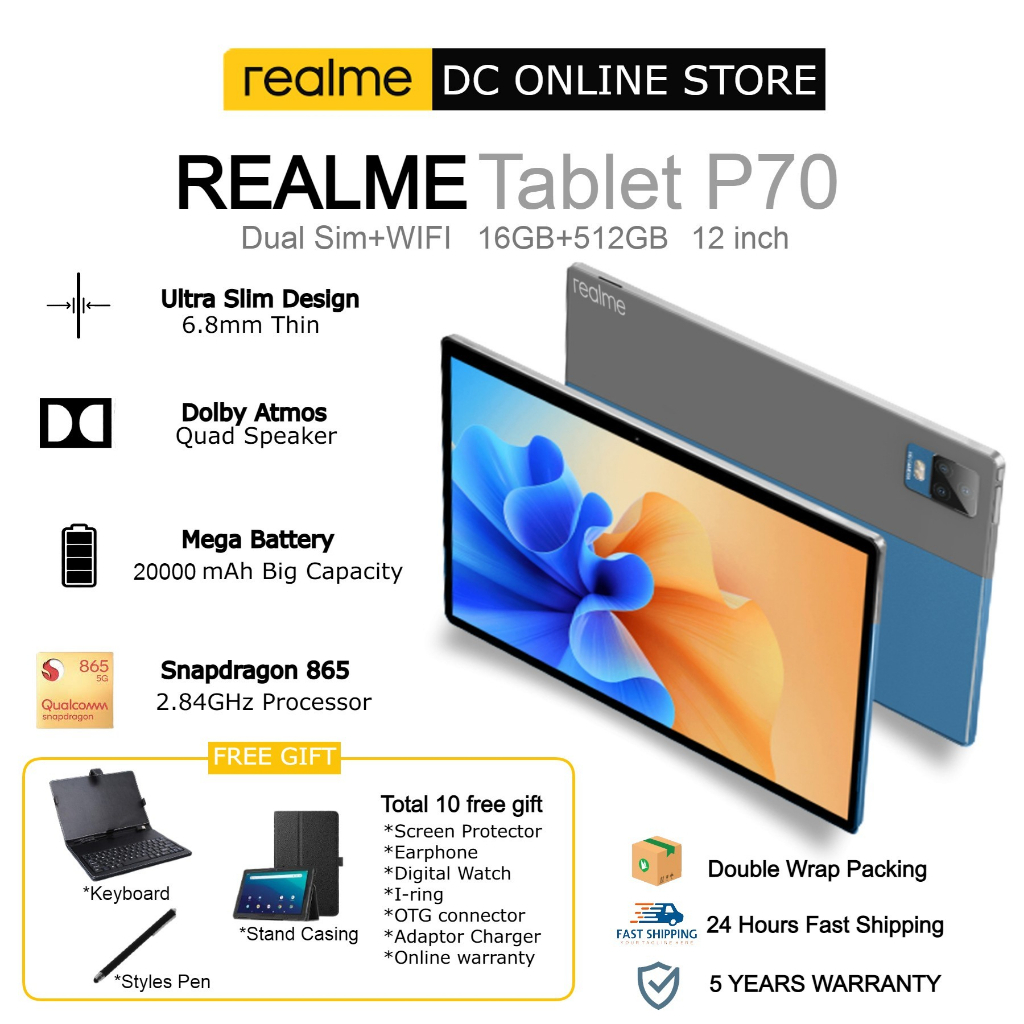 𝐑𝐞𝐚𝐥𝐦𝐞 Tablet P70 12 Inch 𝐀𝐧𝐝𝐫𝐨𝐢𝐝 𝟏𝟑.0 16GB RAM 512GB ROM Dual SIM 5G ...
