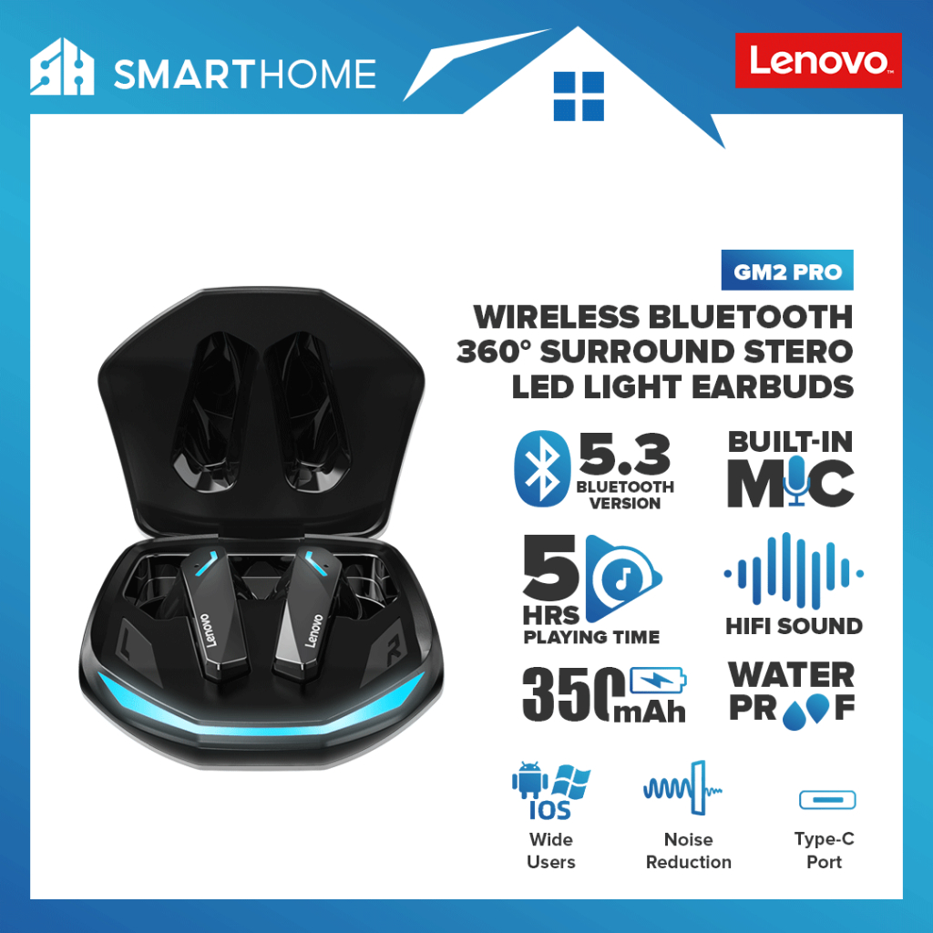 Lenovo ThinkPlus Gm2 Pro Gaming Earphones Bluetooth 5.3 TWS HD Stereo Low Latency with Mic Music ...