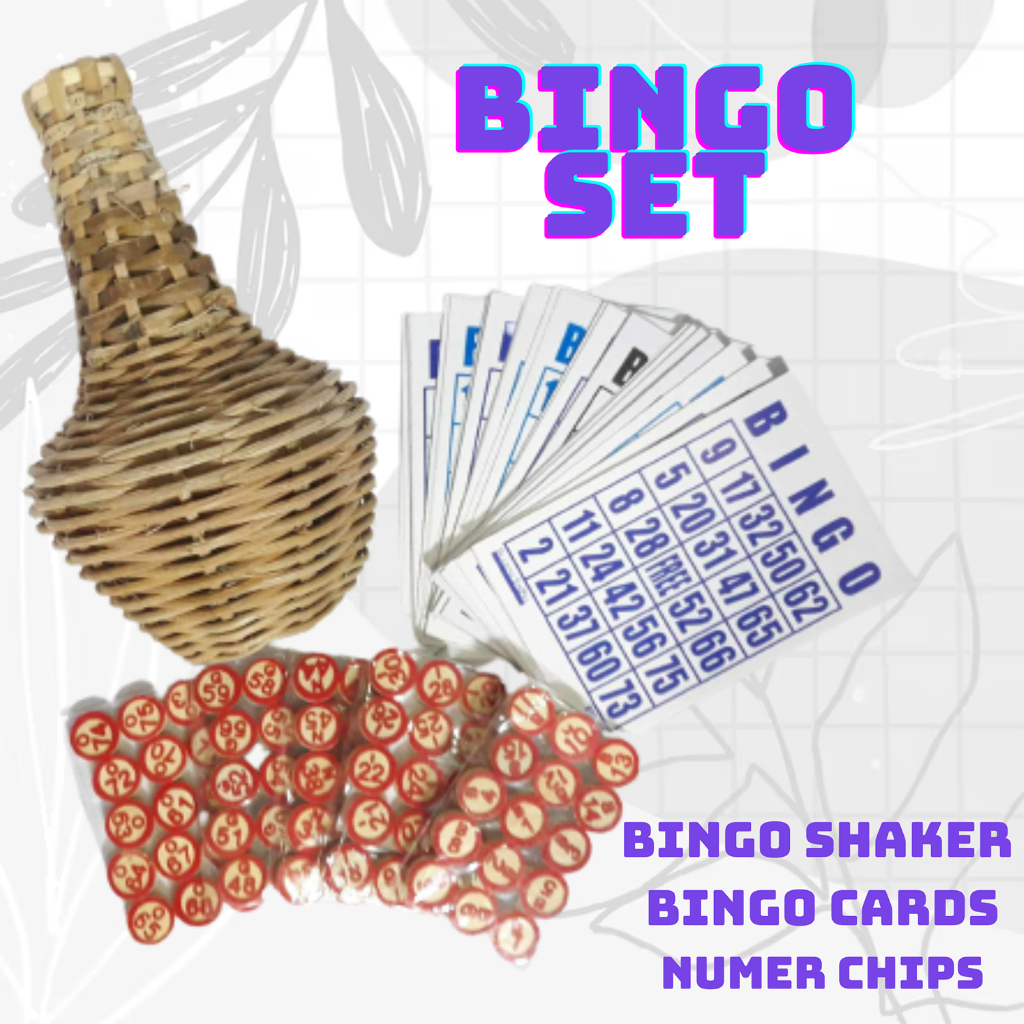 Bingo Game Rattan Set with Shaker, Bingo Cards, Wood Number chips a ...