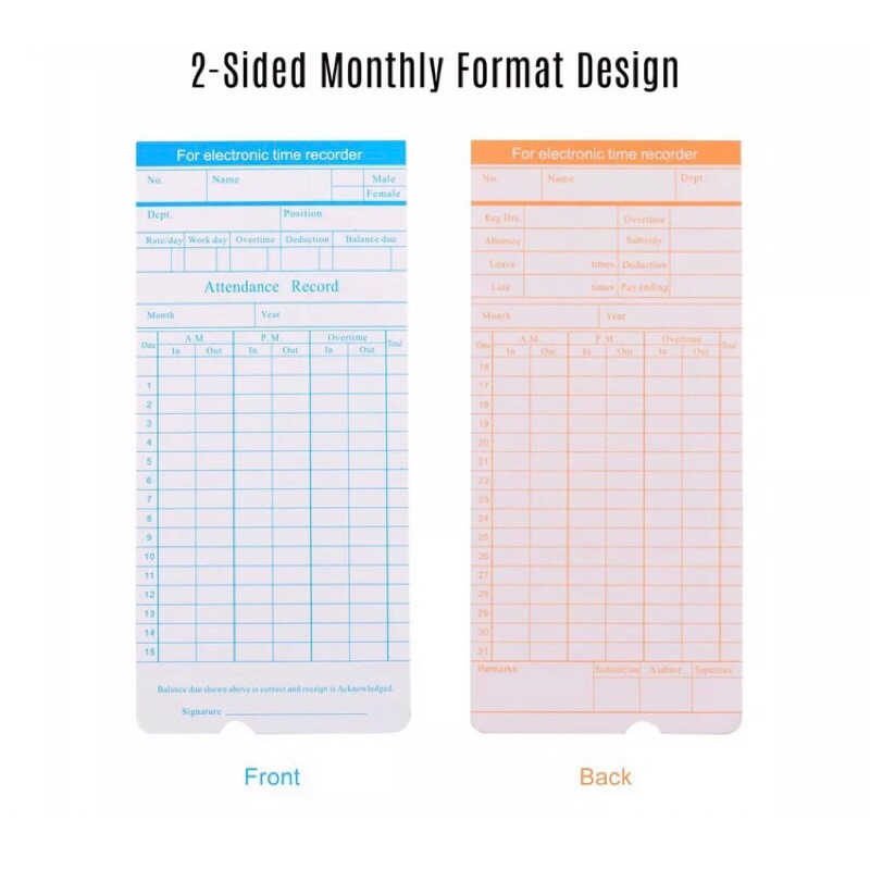 100pcs/Pack time cards timecards monthly 2-sided of employee attendance ...