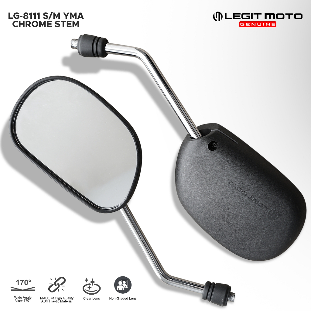 LEGITMOTO HONDA YAMAHA SIDE MIRROR CHROME/BLACK STEM ROTATABLE CLEAR ...