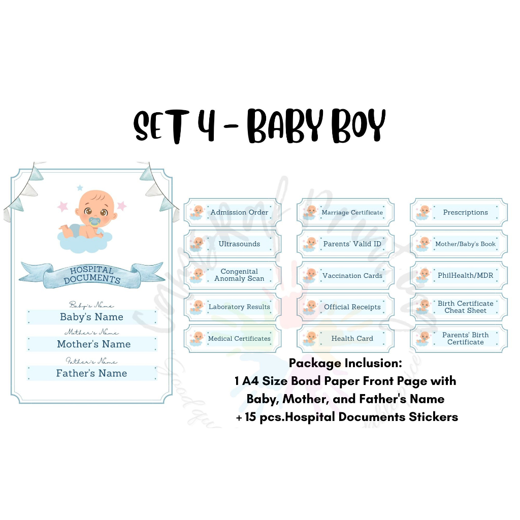 15 pcs Sticker Label with Front Page for Baby’s Hospital Documents ...