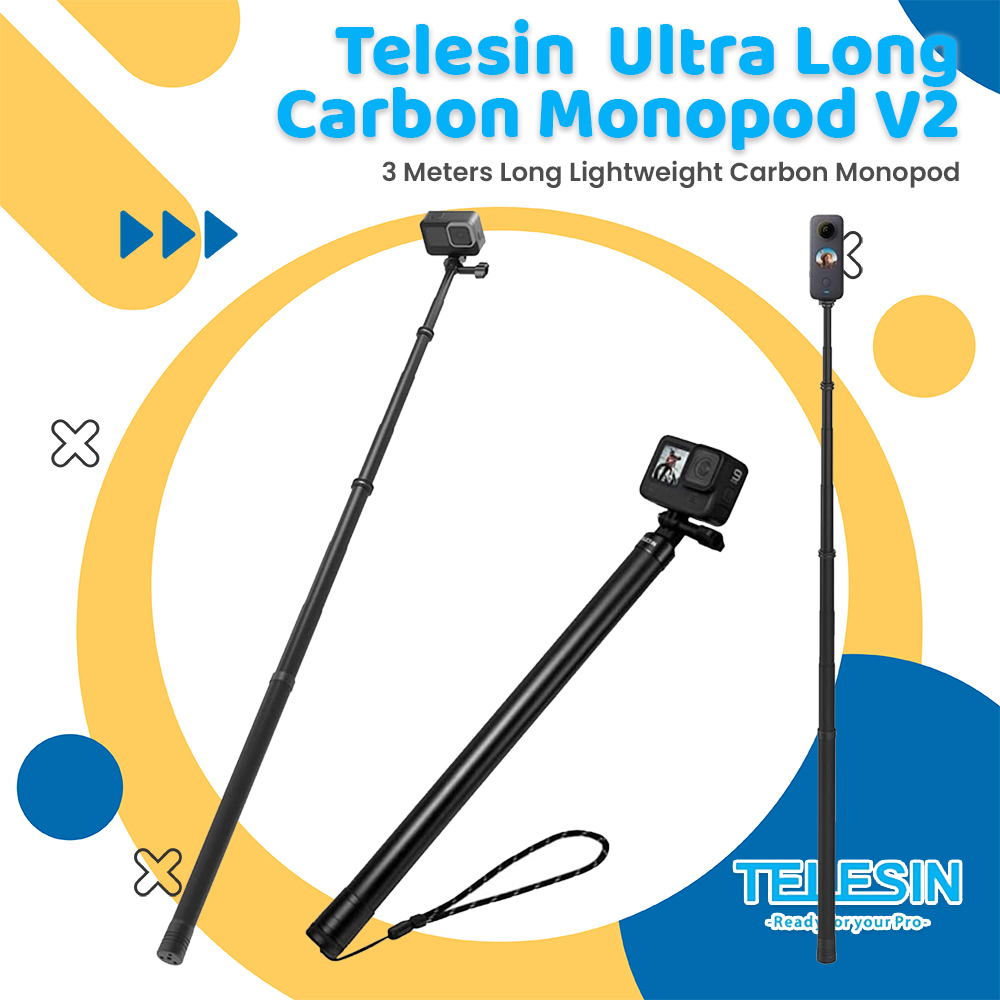TELESIN Ultra Long 3M Carbon Fiber V2 Invisible Selfie Stick for Action ...