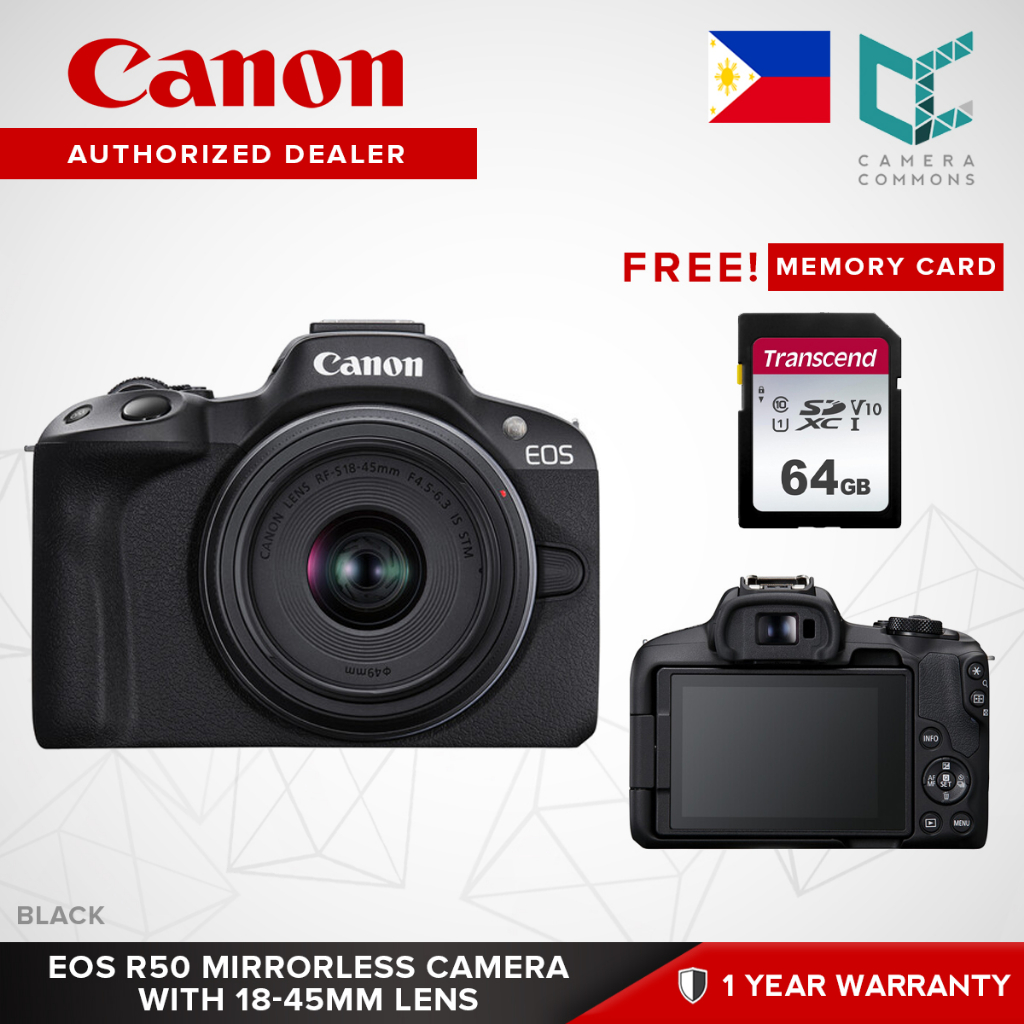 Canon EOS R50 Mirrorless Camera with 18-45mm Lens Black White APS-C 4K ...