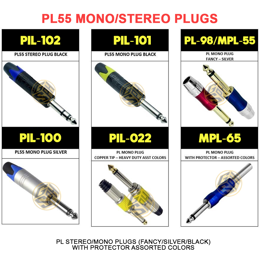 PL55 PL MONO/STEREO PLUG BLACK/FANCY/SILVER/ASSTD COLORS/WITH PROTECTOR ...