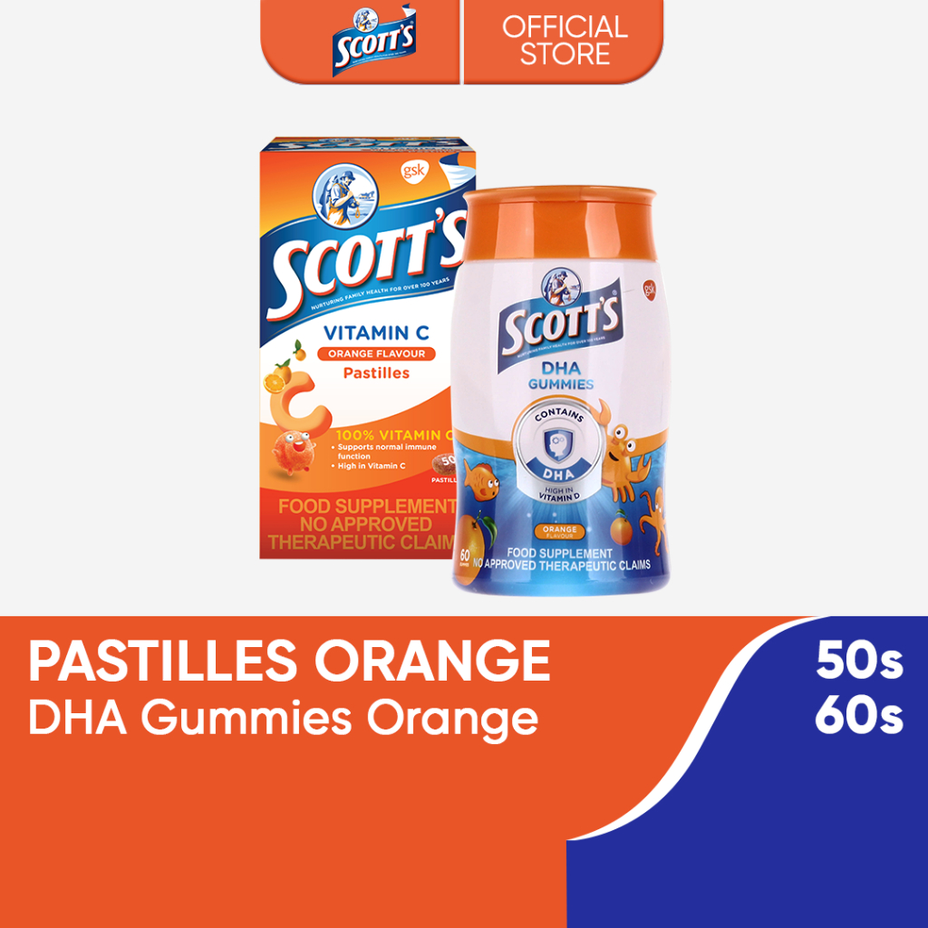 Scott's 100% Vitamin C Pastilles Orange 50s + Omega-3 DHA Gummies ...