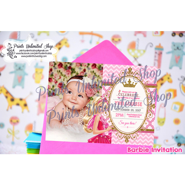 COD Barbie Square Christening Birthday Invitation Dedication Party ...