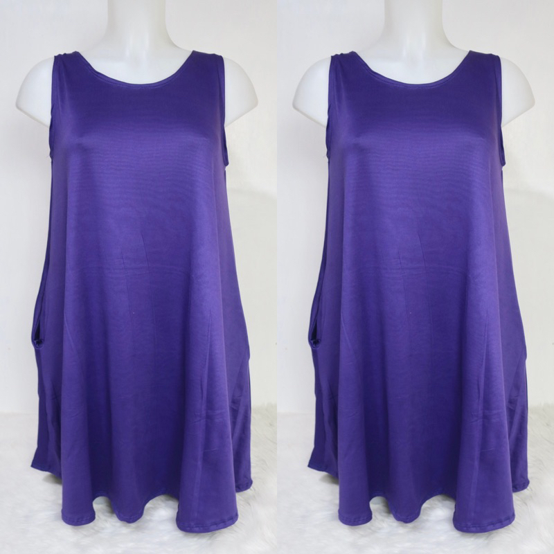 Plus Size Plain Regular Sleeveless Sando Dress With Pockets|Fits M to ...