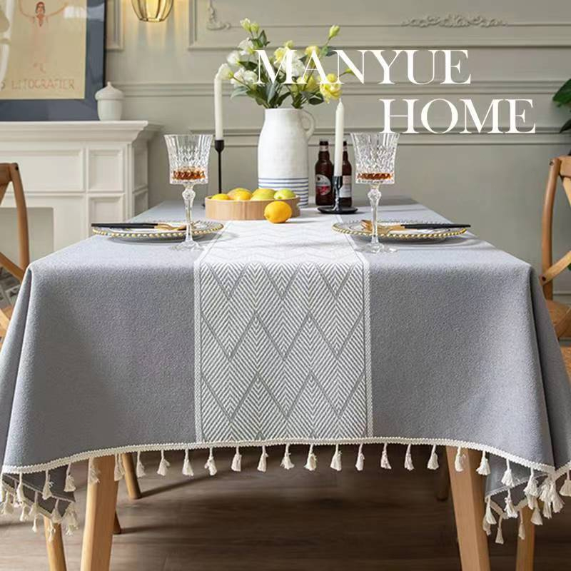 Cotton Linen Table Cloth Water Wave Jacquard Tablecloth Rectangular ...