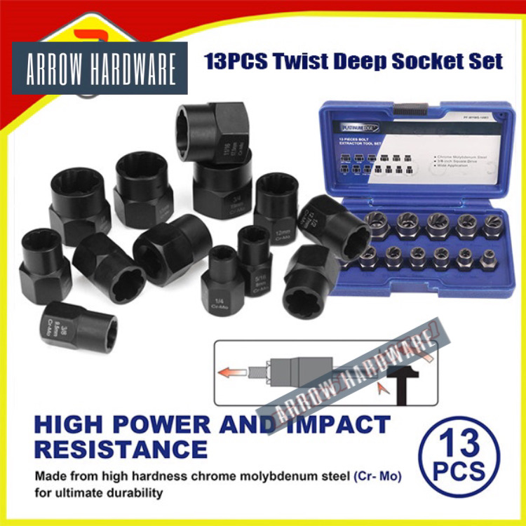 13pcs Impact Damaged Bolt Nut Remover Extractor Socket Tool Set Bolt ...