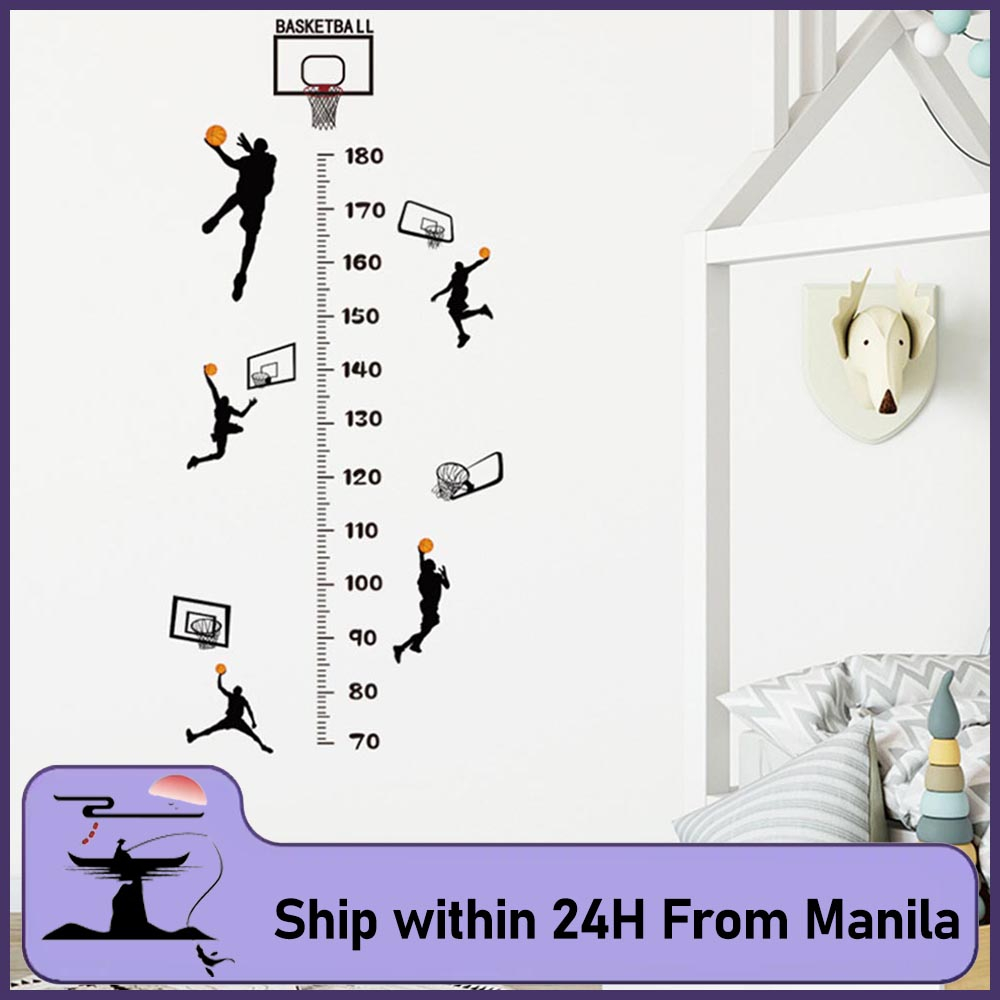 Growth Height Chart Wall Stickers Basketball Design Measure Ruler ...