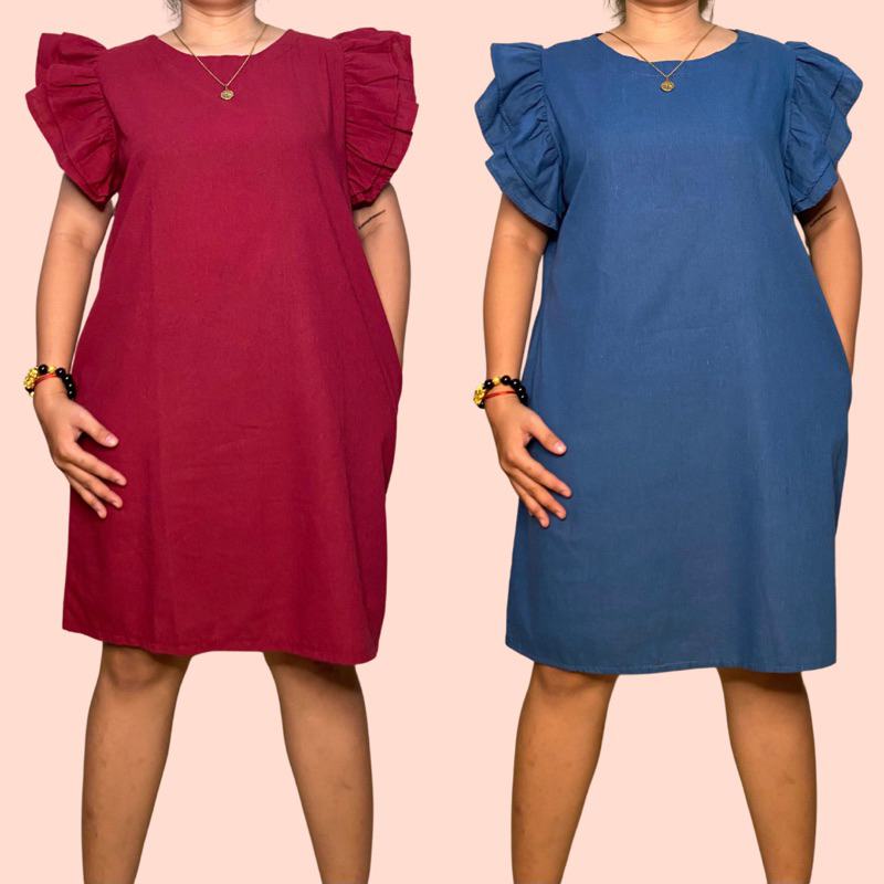 MADONNA PLUS SIZE RAFFLES SLEEVES DRESS PLAIN | Shopee Philippines