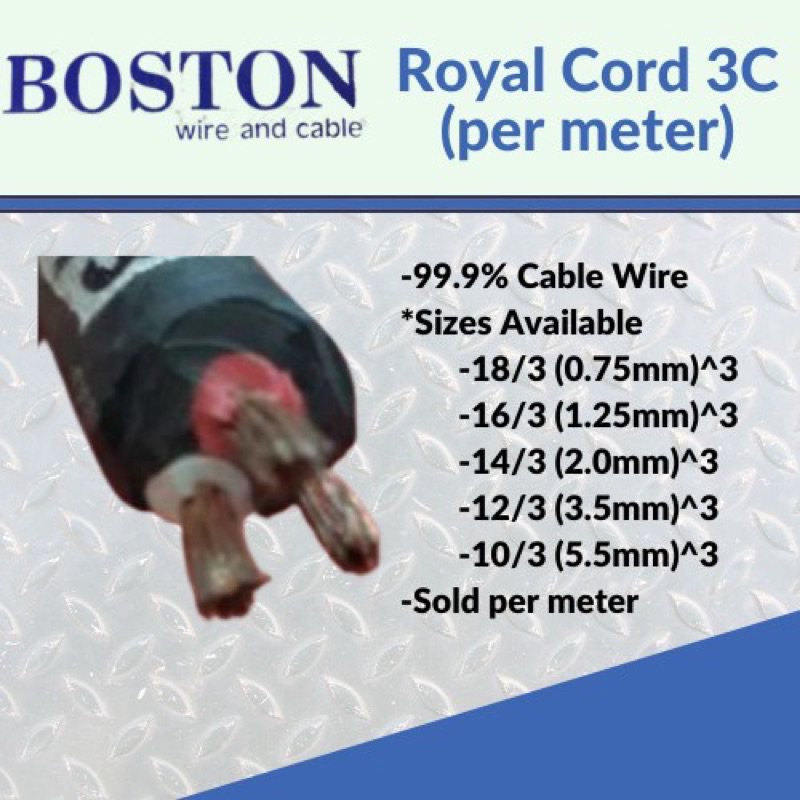 75 METES Boston Royal Cord 3 Cores Insulated Wire 18/3c 16/3c 14/3c 12 ...
