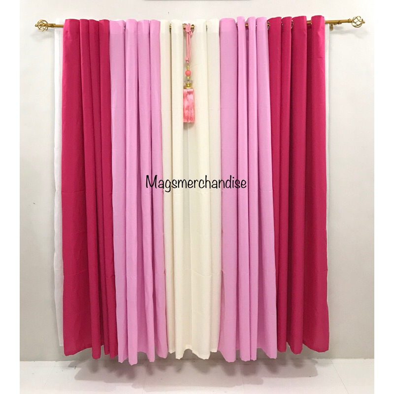 3 in 1 and 5 in 1 Plain Pink Ring Curtains with tassel | Shopee Philippines