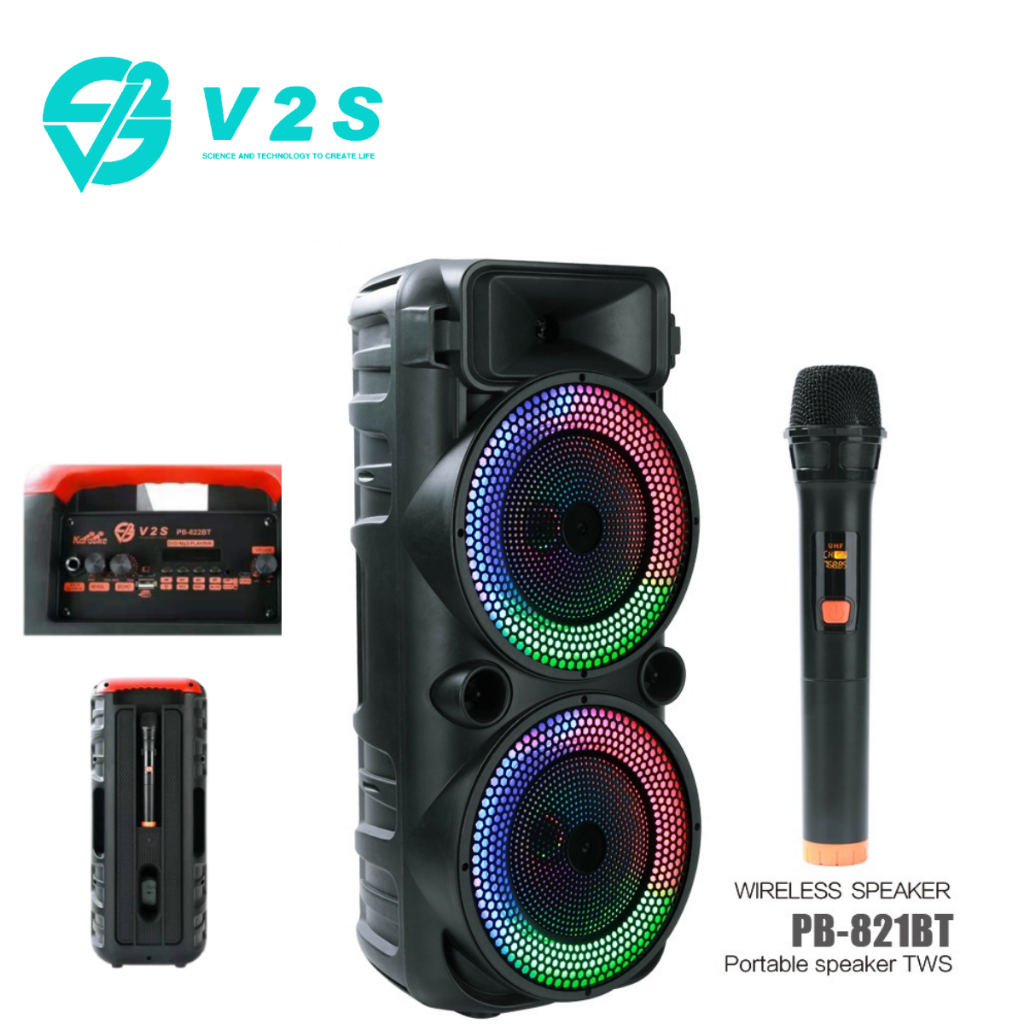 V2S PB-821BT 16 Inch RGB Dancing Light Dual Bass Karaoke Speaker With 1 ...