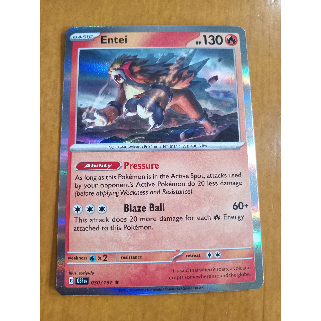 Entei - 030/197 - Holo Rare Pokemon TCG Standard English Obsidian ...