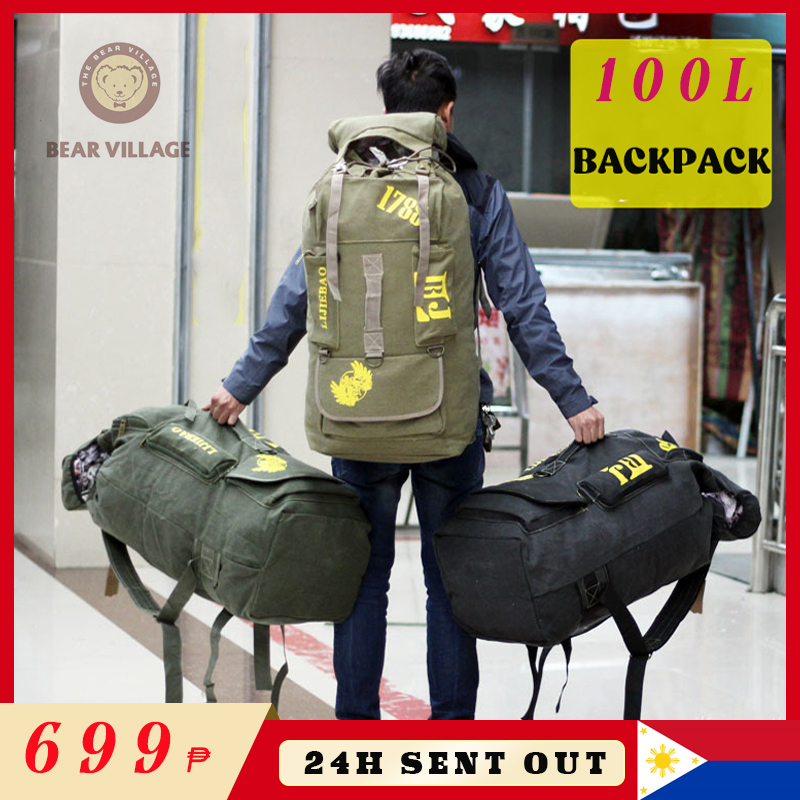 100L Hiking Bag Canvas Unisex Travel Bag Camping Backpack Climbing ...