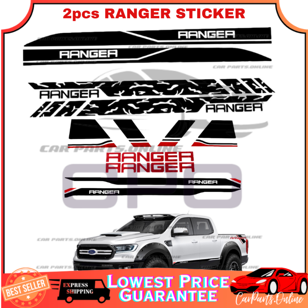CPO 2Pcs RANGER Body Lower Side Sticker Truck Decal Vinyl Flame Sticker ...