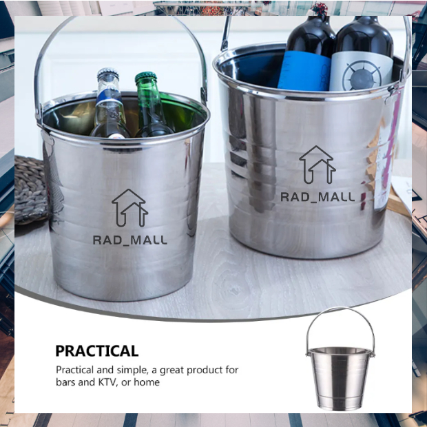 [1PC] High Quliaty Ice Bucket Stainless Steel 14CM/16CM Silver Metal ...
