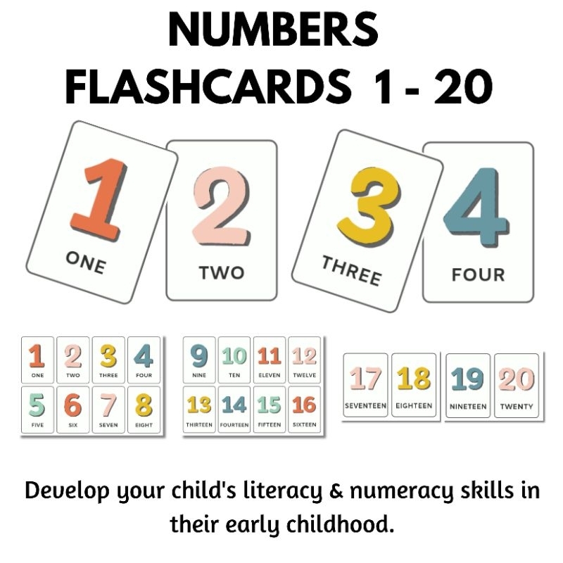 Numbers (1-20) Kids Toddlers Preschoolers Laminated Flashcards, Flash ...