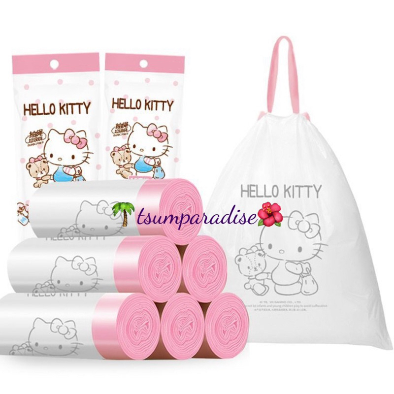 1 roll 15 pcs Hello Kitty Disposable Drawstring Garbage Trash Bag or ...