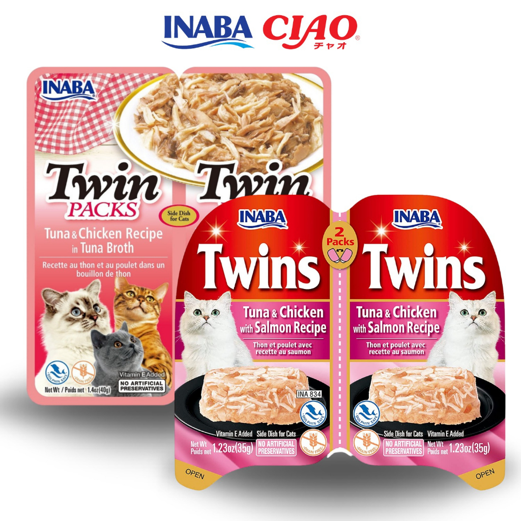 INABA Twins Pack for Cats, Grain-Free Shredded Chicken/Tuna & Broth Cat ...