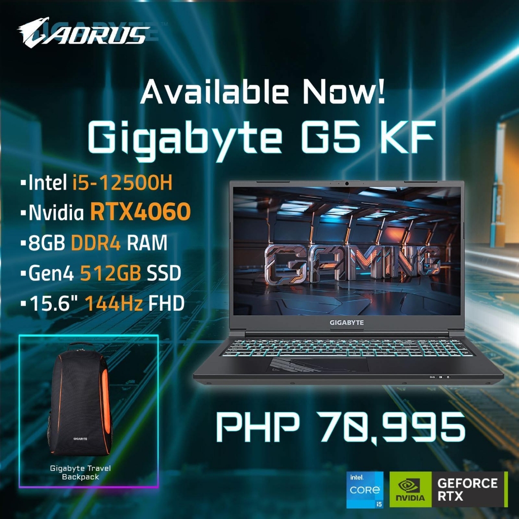 Gigabyte G5 KF-E3PH333SH 15.6inch FHD 144Hz | i5-12500H | 8GB RAM | 512GB SSD | RTX 4060 8GB ...