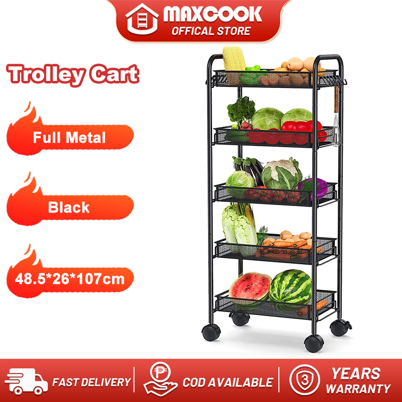 MAXCOOK 3/4/5 Tier Metal Trolley Cart Organizer Storage with Wheels and ...