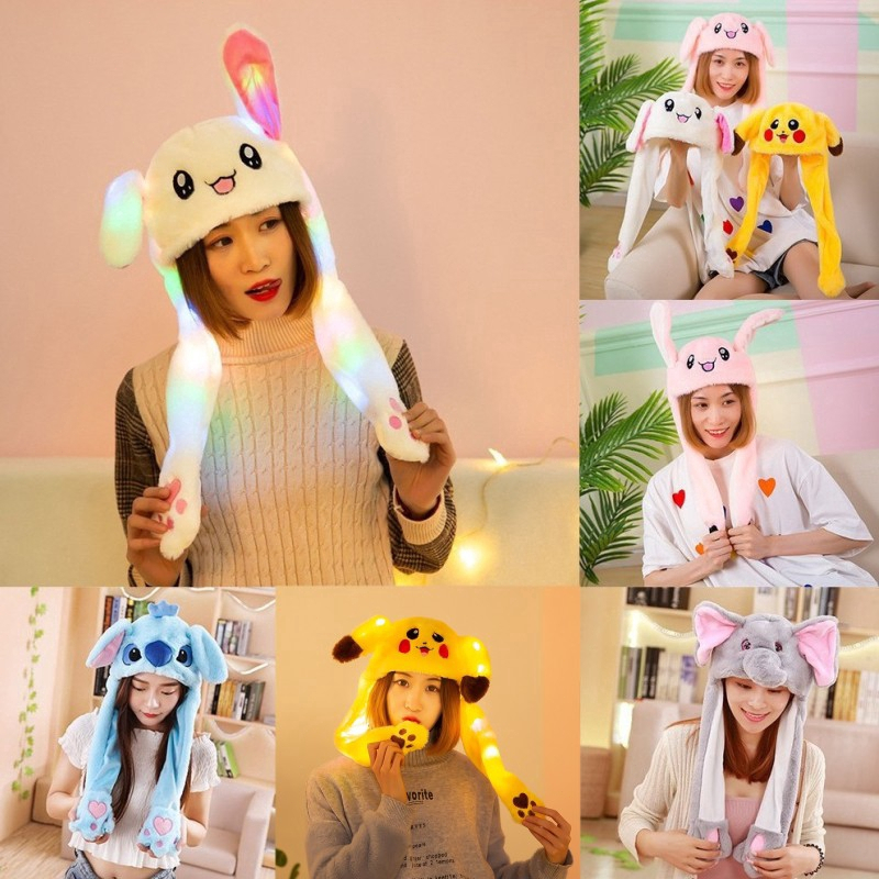 Pikachu Hat with Light Plush Ears Sweet Cute Plush Cap Children Girls ...