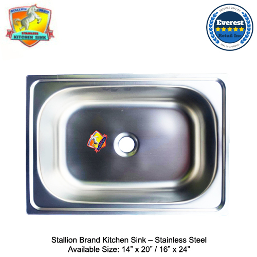 Stallion Brand Kitchen Sink – Stainless Steel – Size: 14” x 20” / 16” x ...