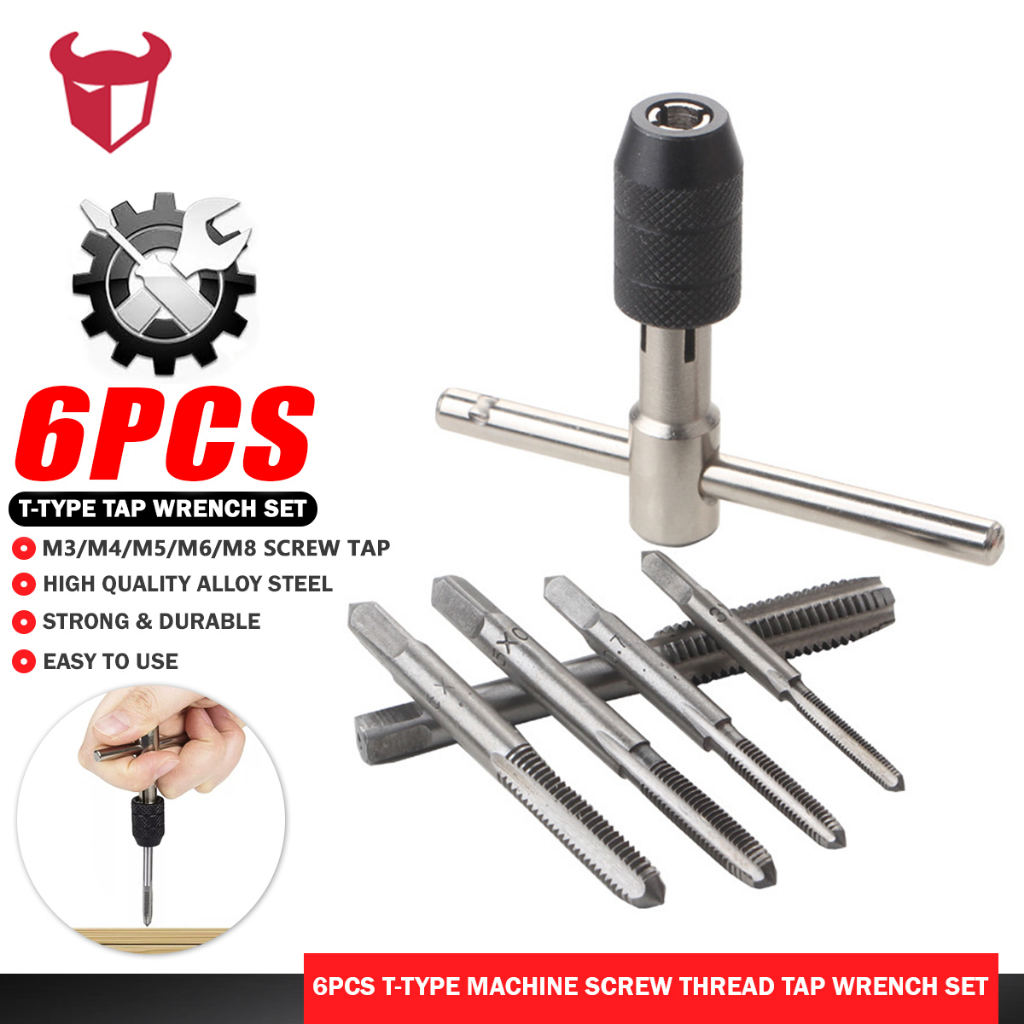 6PCS T-type Machine Screw Thread Tap Wrench Tapping Threading Tool M3 ...