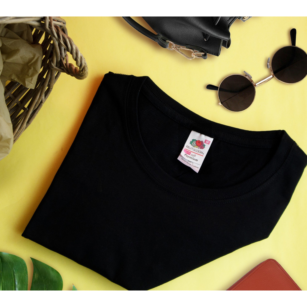 FRUIT OF THE LOOM BLACK FOTL original Lady Fit Round Neck plain BLACK ...