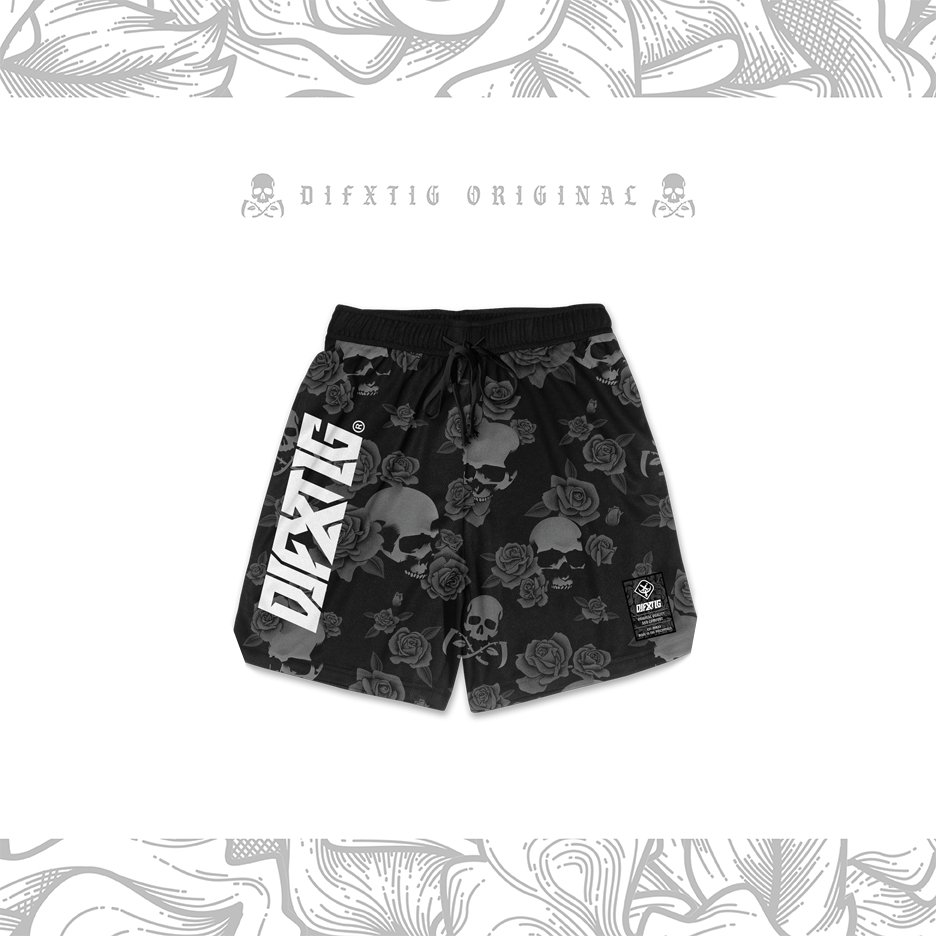 DIFXTIG® CLOTHING - "FLORALSKULL short" - woven microfiber | Unisex ...
