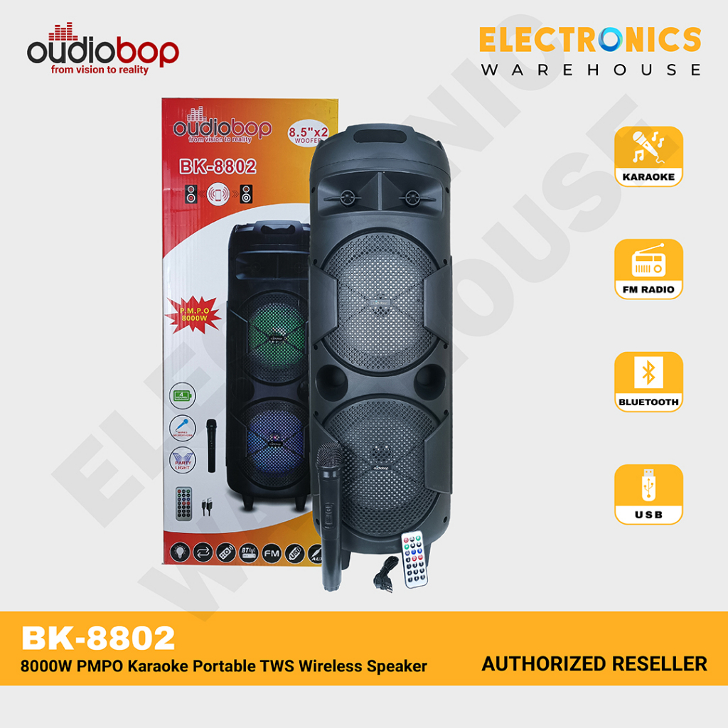 Oudiobop BK-8802 8000W PMPO Karaoke Portable Party TWS Wireless Speaker | Shopee Philippines