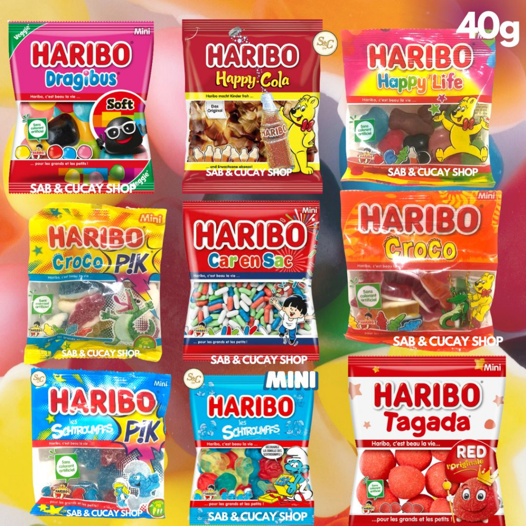 HARIBO Tagada Strawberry Croco Smurf Happy Life Cola Flavor Small 40g ...