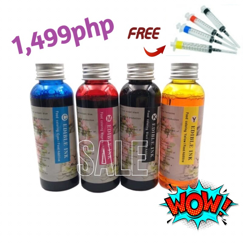 Hi Quality Edible Ink 1 set CMYK for Edible Printer, Baking with FREE EDIBLE CLEANING SOLUTION ...