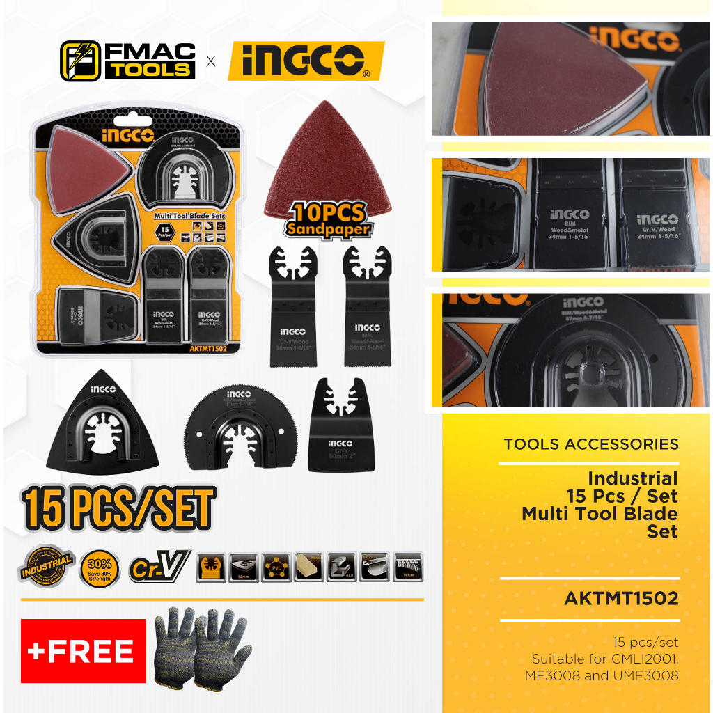 INGCO Industrial 15 Pcs/Set Multi Tool Blade Set AKTMT1502 + FREEBIES FMAC TOOLS | Shopee ...