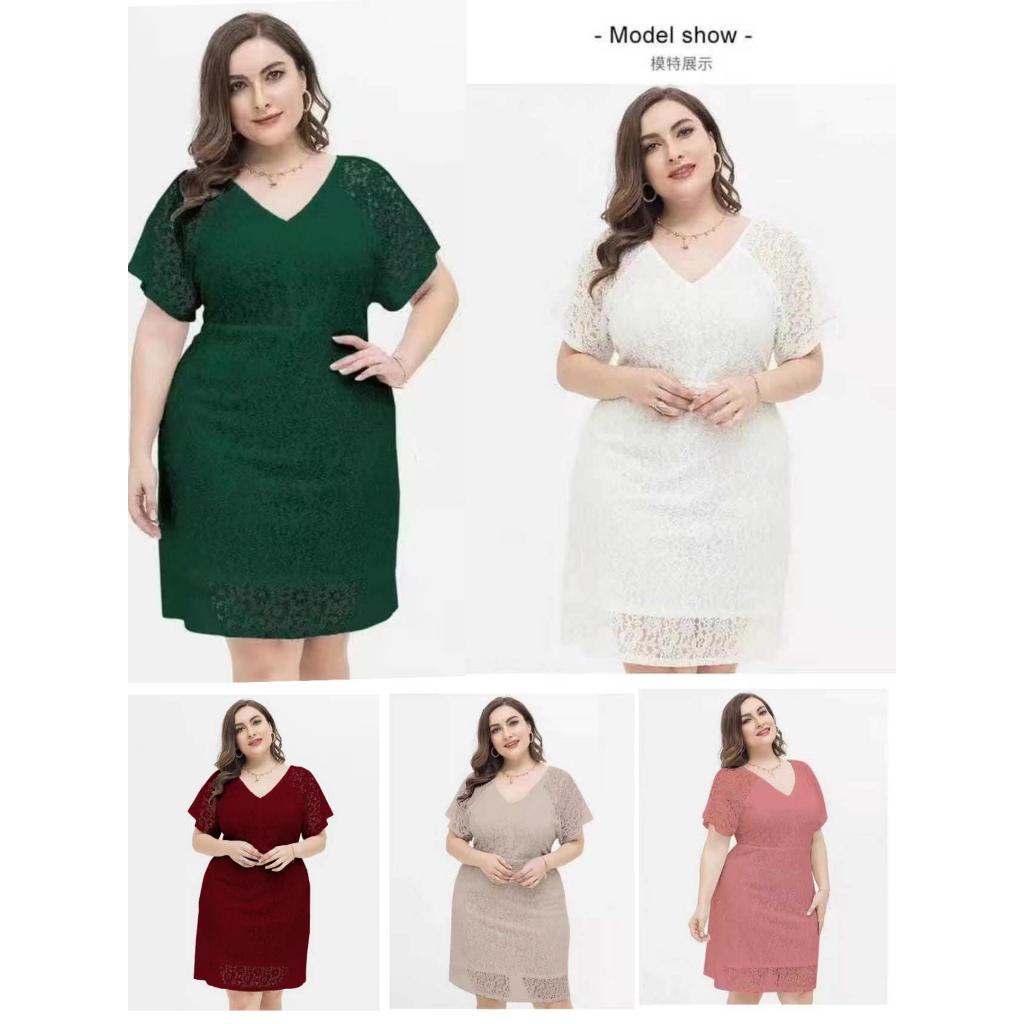 8683 WOMAN CASUAL KOREAN Plus-size print lace dress PLAIN DRESS 3/4 ...