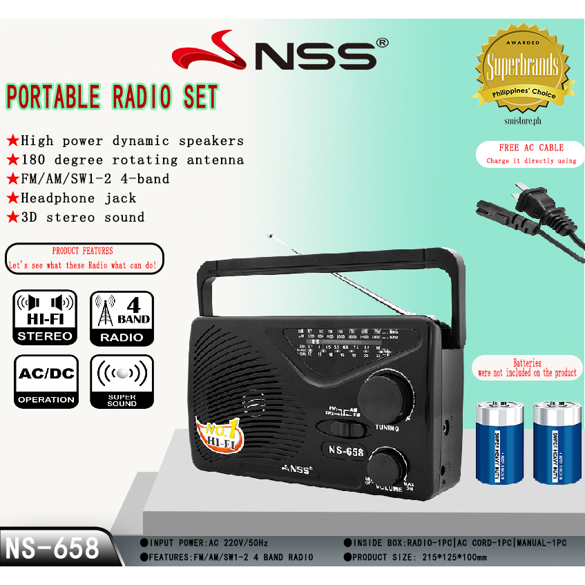 NSS Portable Electric Radio FM AM Electric Speaker HI-FI Super Sound 4 ...