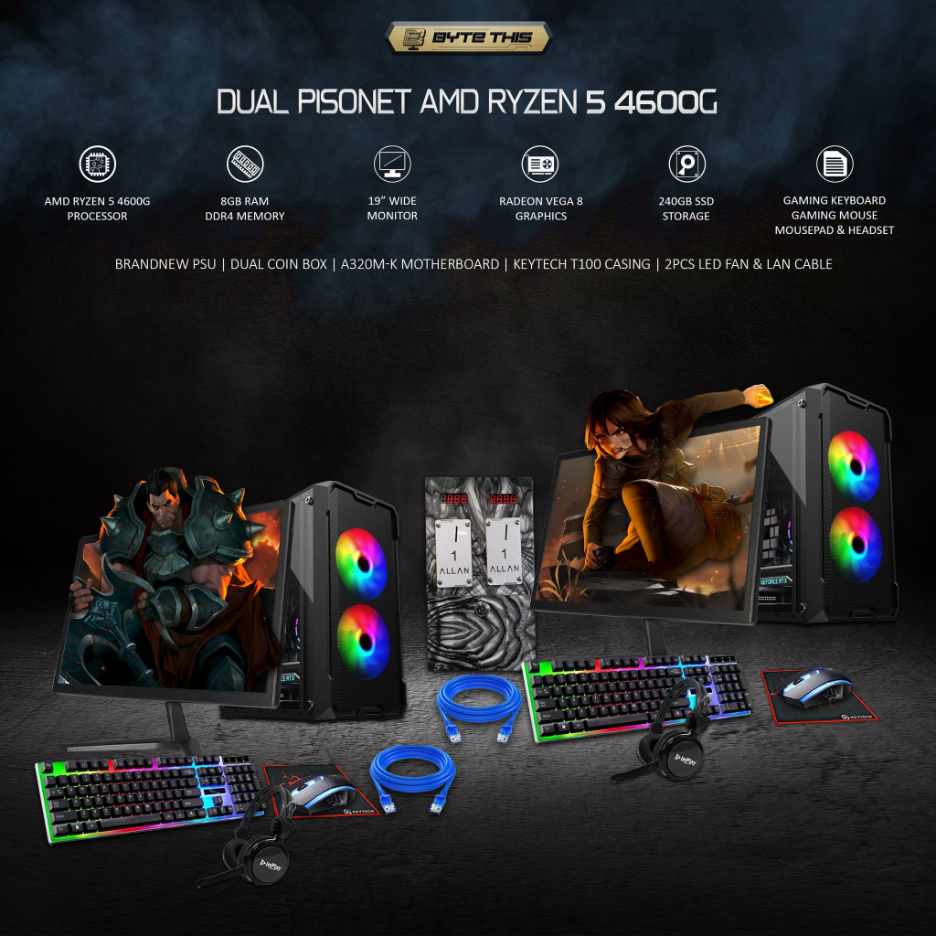 DUAL PISONET TABLETOP AMD RYZEN 5 4600G 8GBRAM 19" WIDE MONITOR ...