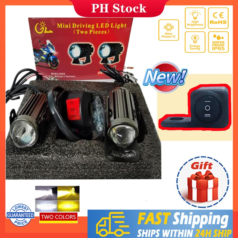 Motorcycle Mini Driving Light White+Yellow Pair of Universal High ...